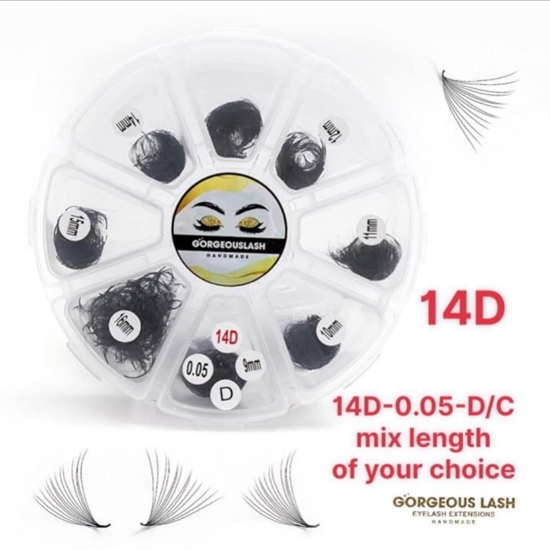 Mix 12D, 14D Lashes, 1000 Premade Volume Fans, 0.05mm Thick. Eyelash ...