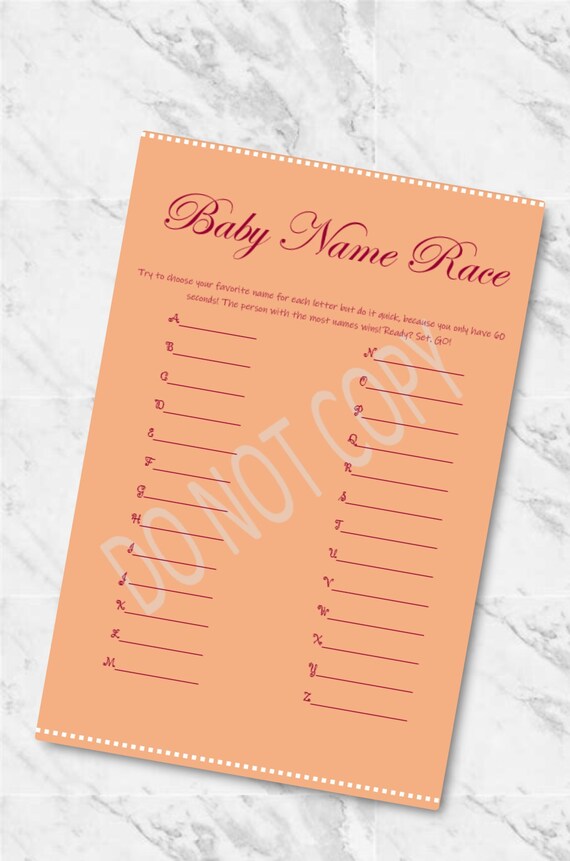 Printable Baby Name Race Baby Shower Game Print-out Pink | Etsy