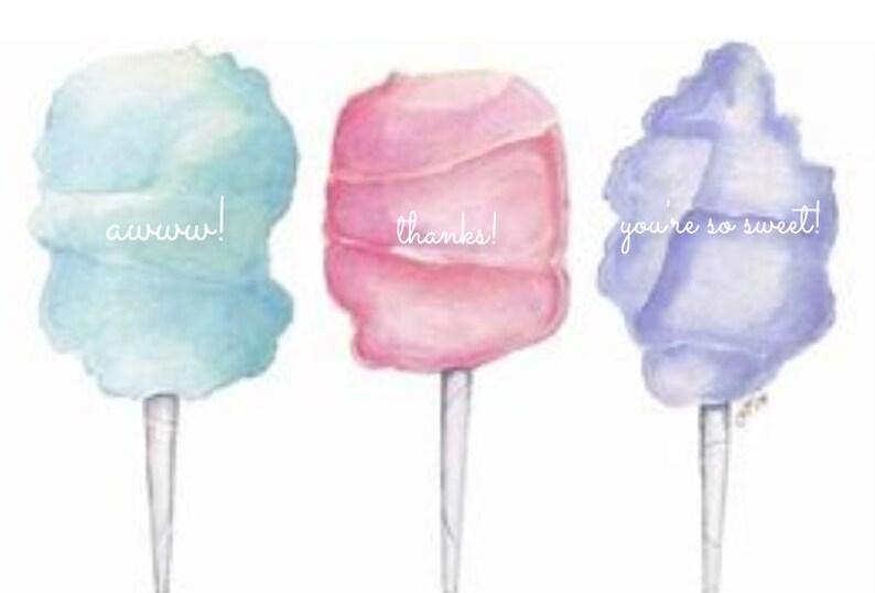 You're so Sweet Cotton Candy Blank Thank You Card Printable Stationary ...