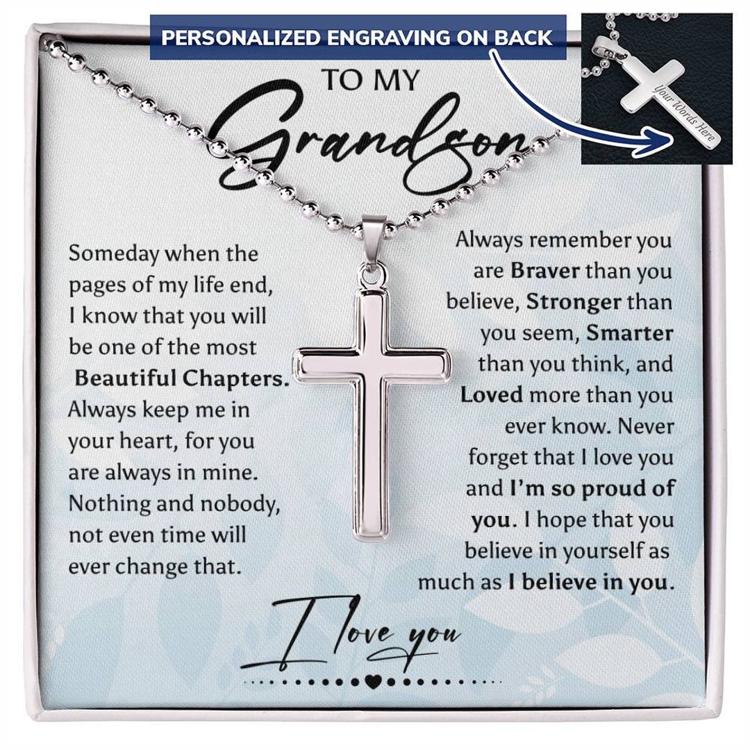 To My Grandson Cross Pendant Necklace Inspirational Gifts for Grandson ...