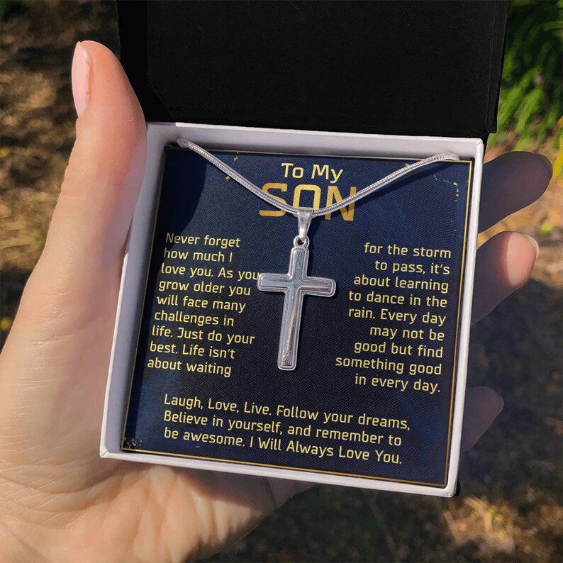 To My Son Cross Necklace, Son Birthday Gift, Message Card Gift for Son - Etsy
