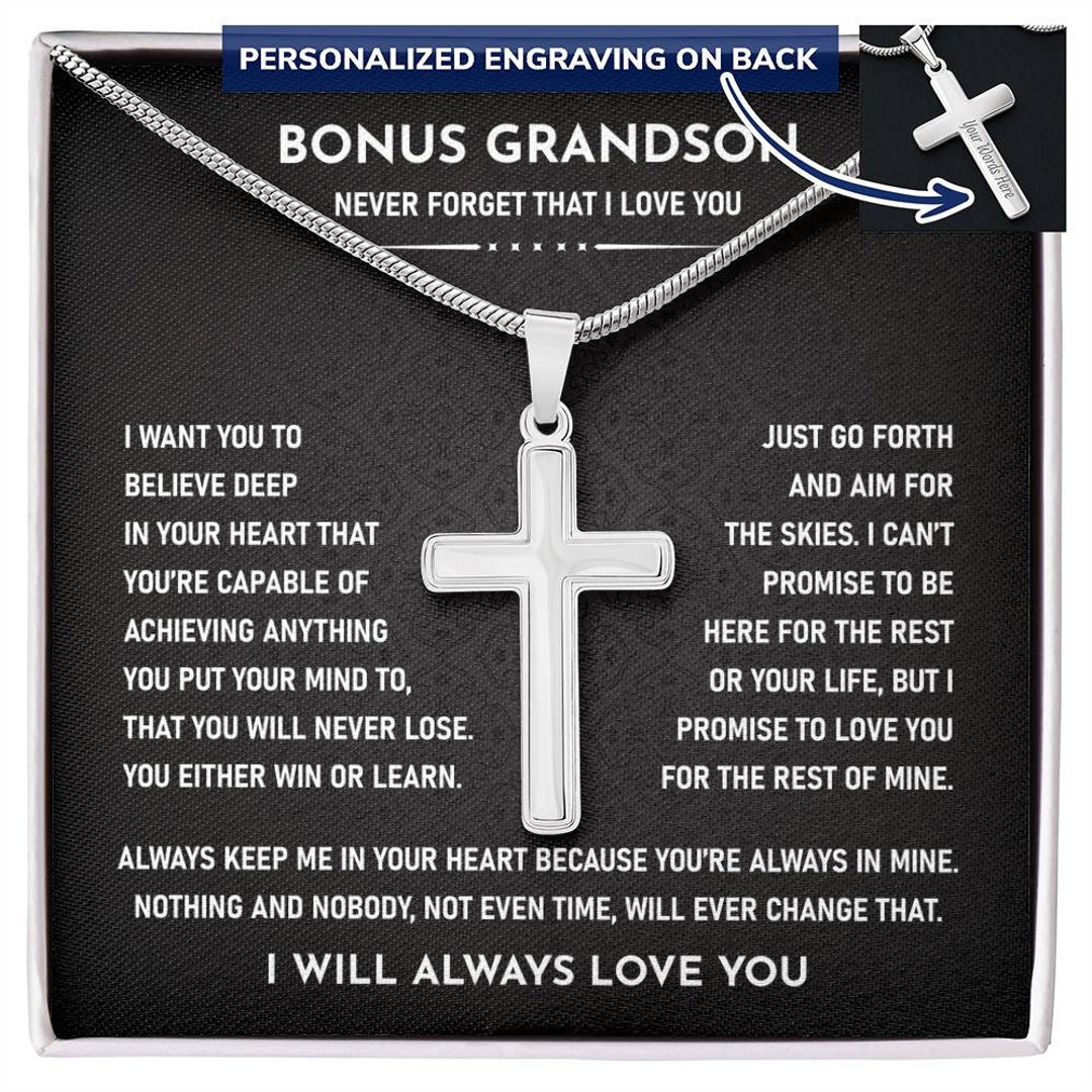 Bonus Grandson Personalize Cross Necklace Cross Chain, Cross Necklace ...