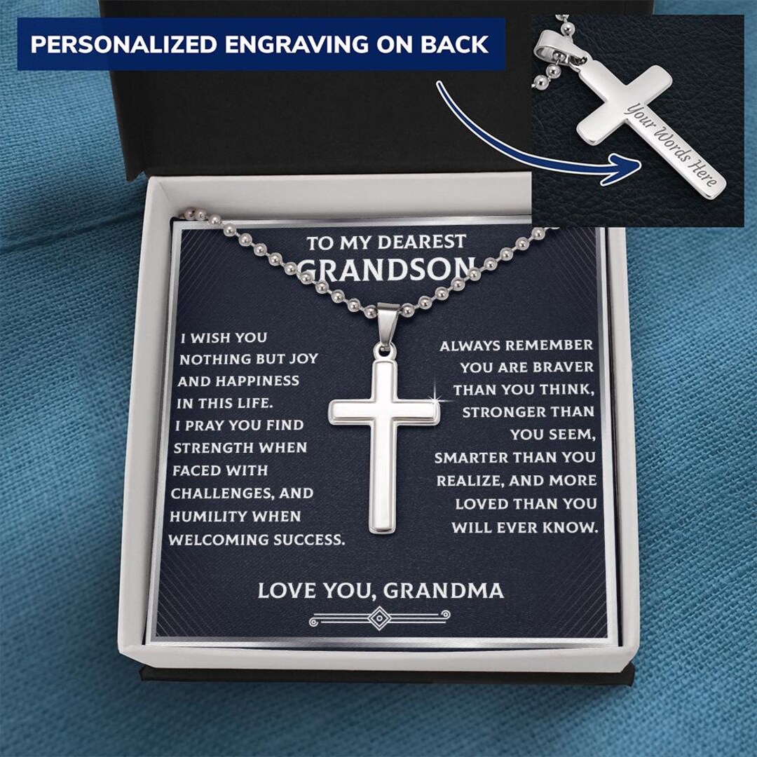 To My Dearest Grandson Cross Pendant Necklace Inspirational Gifts for ...