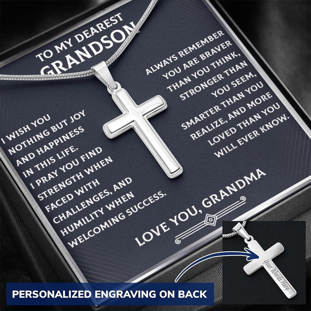 To My Dearest Grandson, Personalized Cross Necklace, Heartfelt Jewelry ...