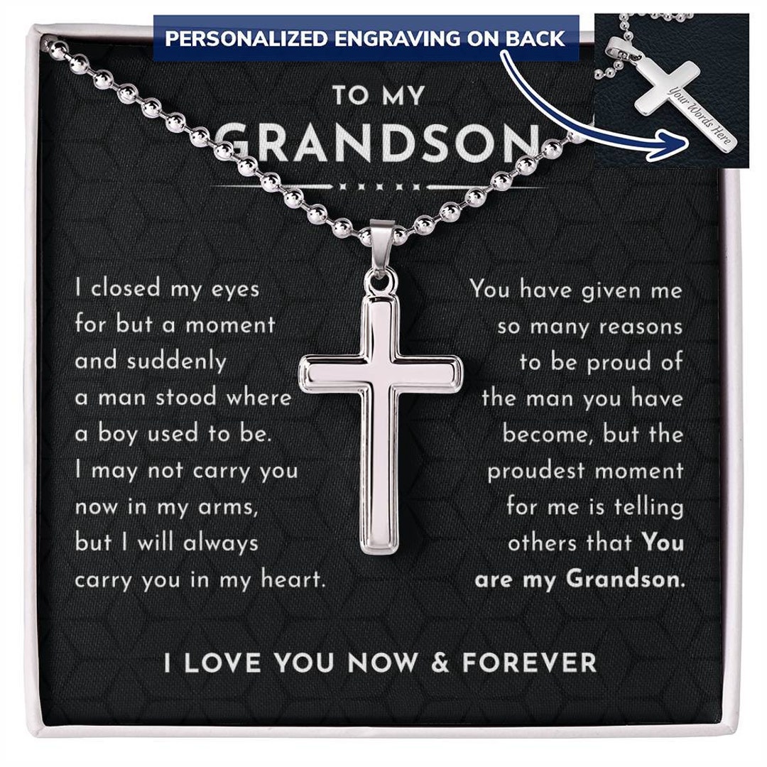 Grandson Cross Necklace, to My Grandson Necklace From Grandma Stainless ...