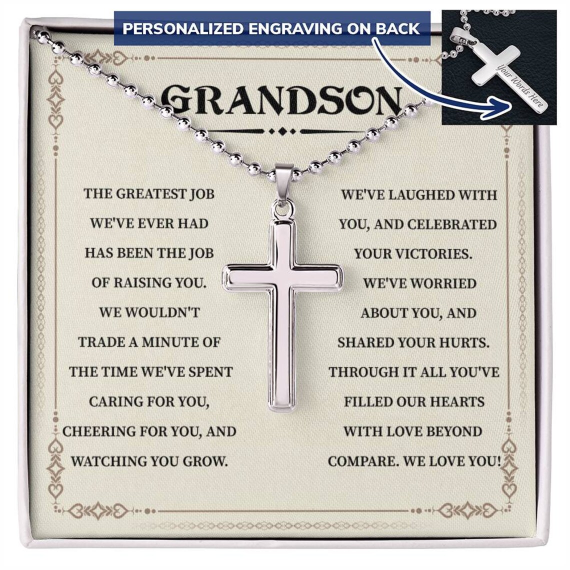 My Grandson Personalized Cross Jewelry Necklace | Birthday, Graduation ...