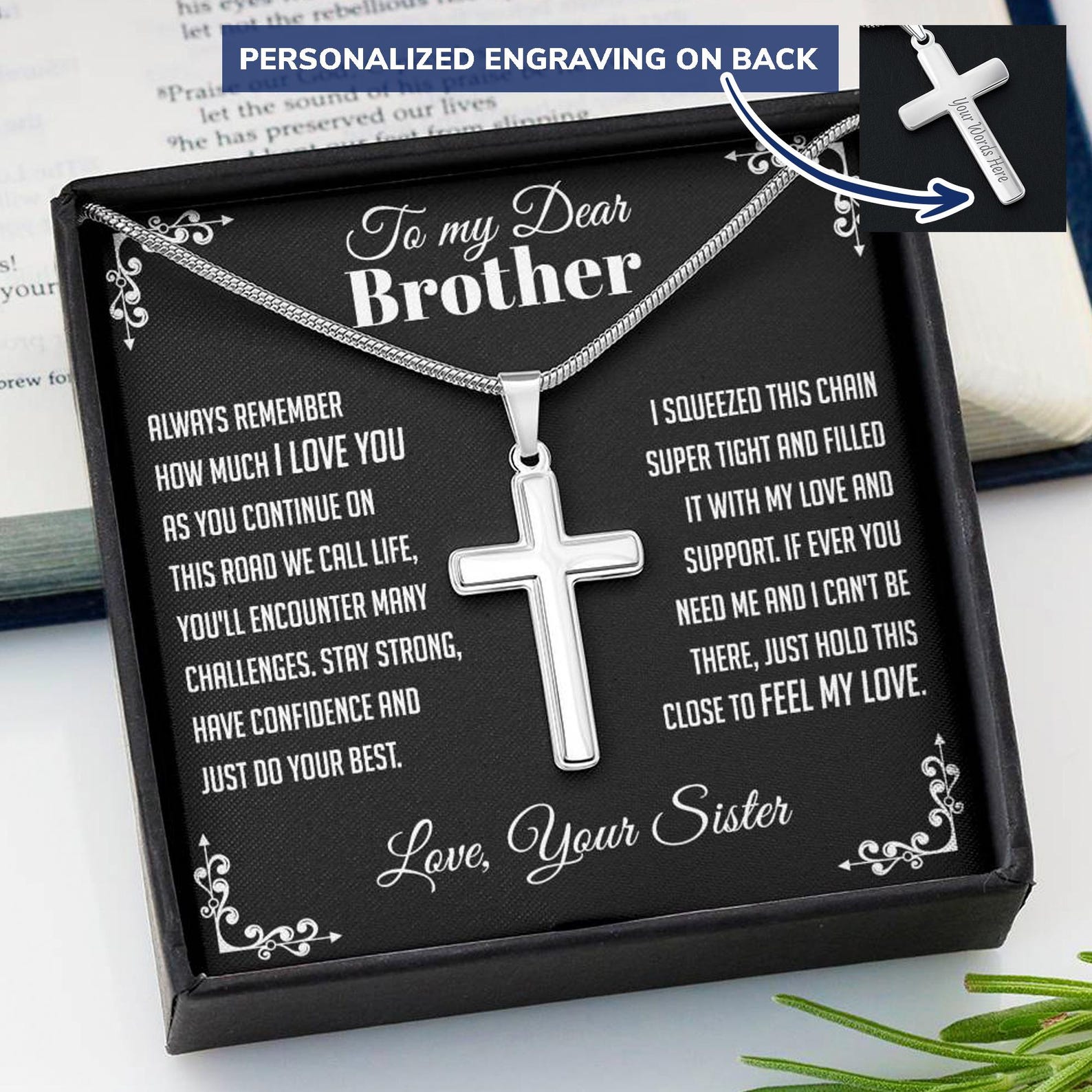 To My Brother Personalized Cross Necklace • Unique Gift for Brother ...