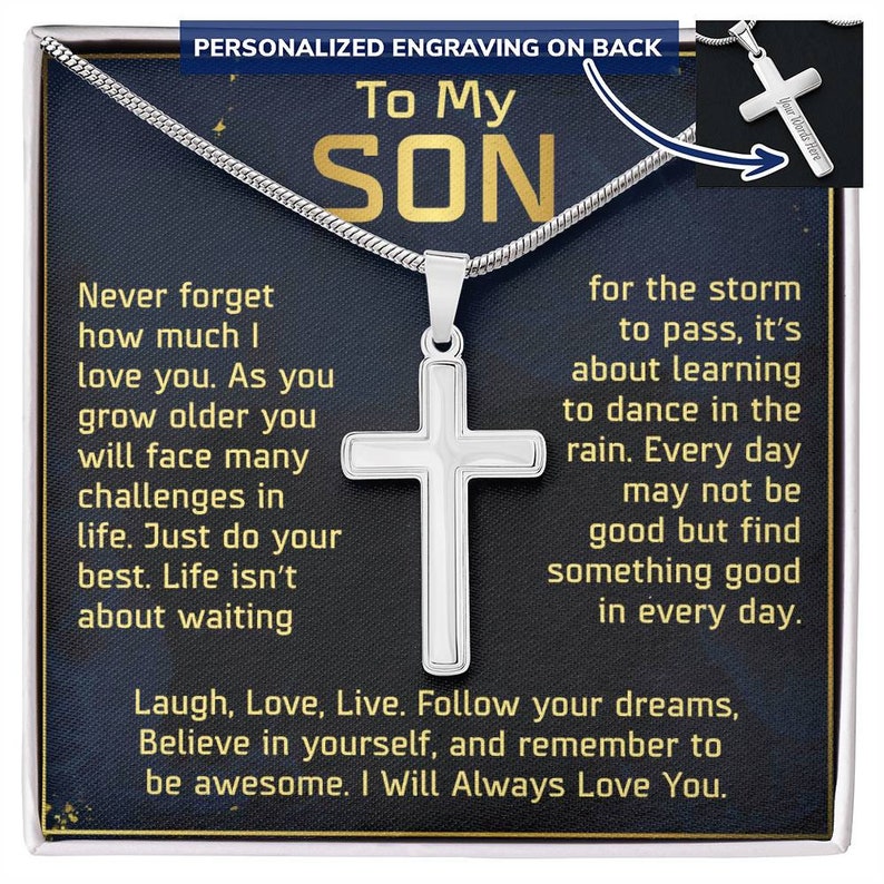 To My Son Cross Necklace, Son Birthday Gift, Message Card Gift for Son - Etsy