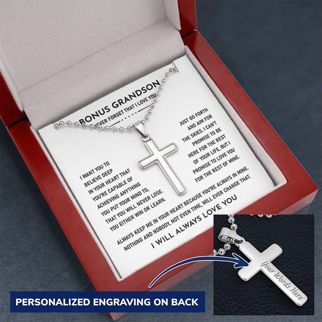 Bonus Grandson Cross Pendant Necklace Inspirational Gifts for Bonus ...