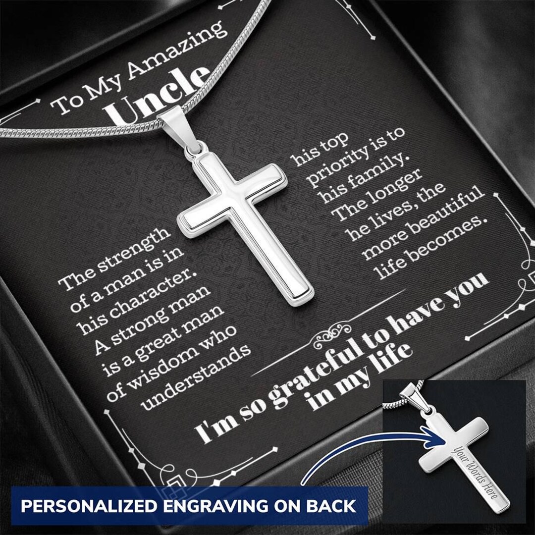 Personalized Cross Necklace for Uncle, Stainless Steel, Adjustable ...