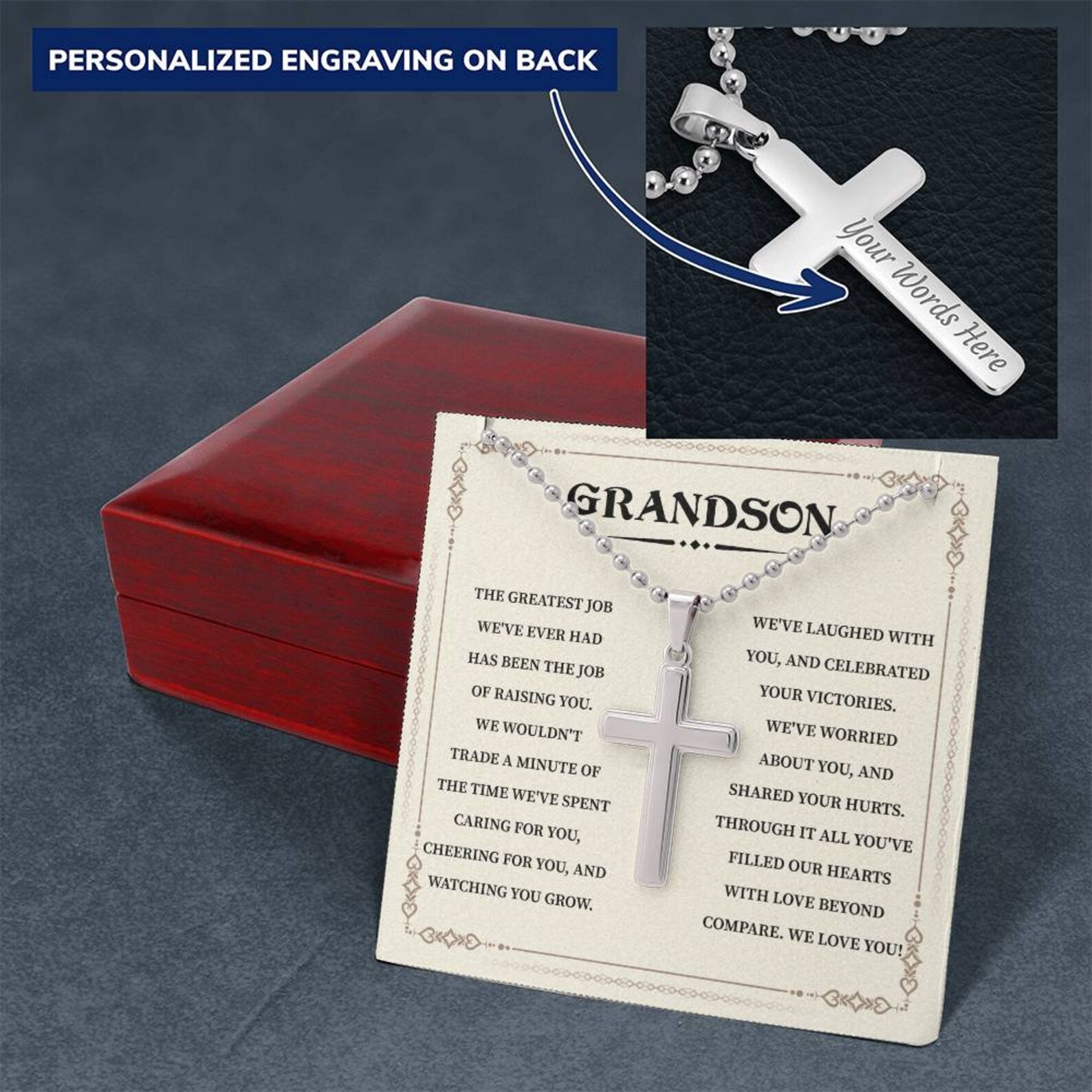 My Grandson Personalized Cross Jewelry Necklace | Birthday, Graduation ...