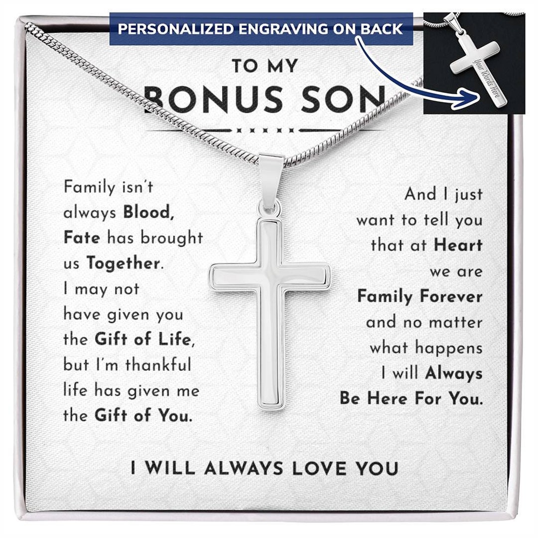To My Bonus Son Christian Cross Necklace, Christmas Gift for Step Son ...