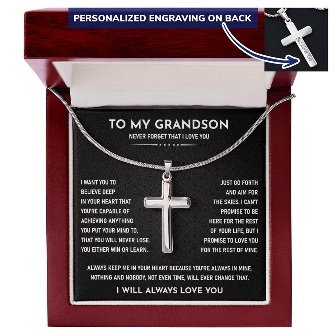 Personalized Cross Necklace, Gift for Grandson, Stainless Steel - Etsy