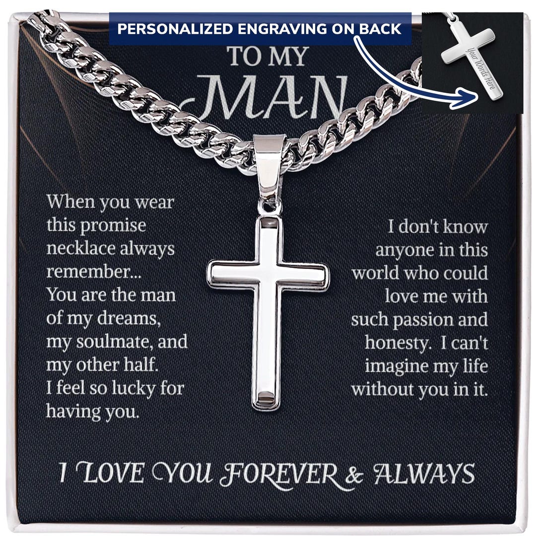 My Man Cuban Chain With Artisan Cross Necklace, Gifts for Boyfriend ...