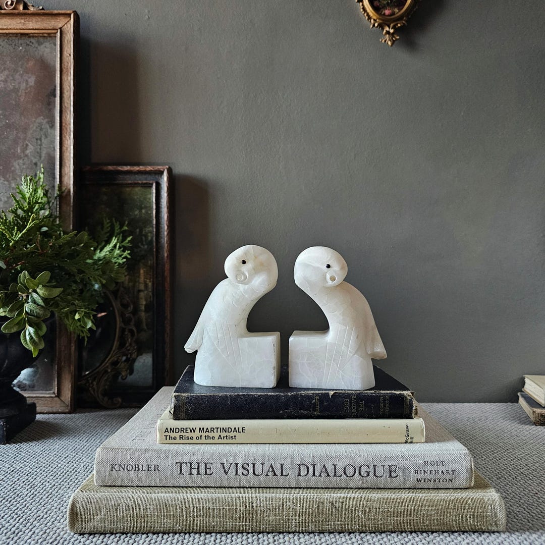 Vintage Art Deco White Alabaster Bird Bookends - Etsy