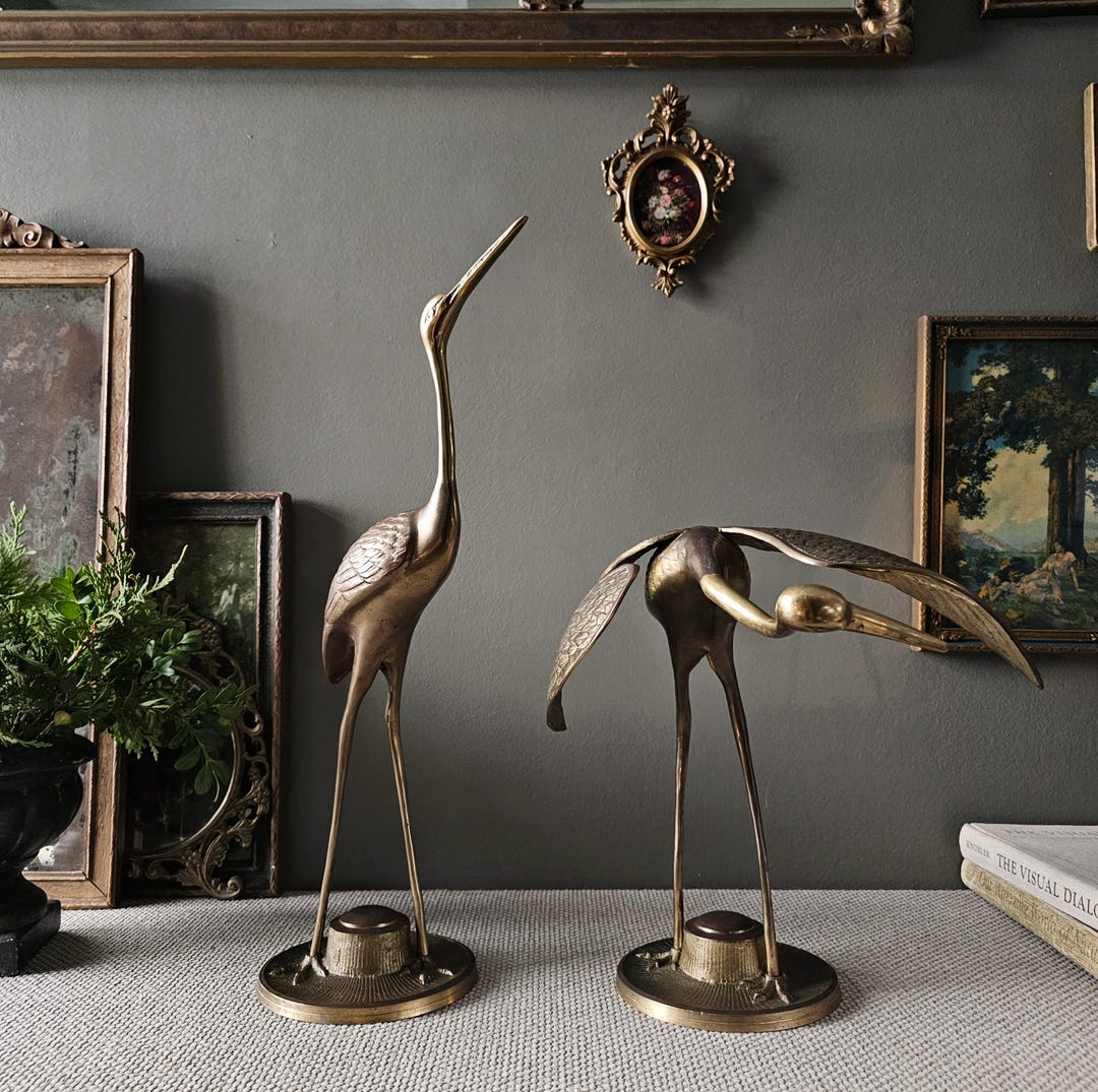 Extra Large Vintage Solid Brass Cranes Mid Century Statues - Etsy