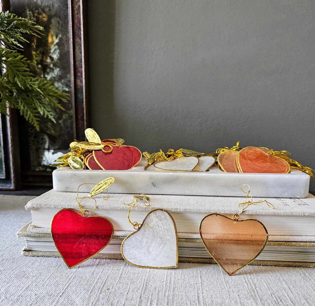 Vintage Capiz Shell Pink Peach White Red Hanging Heart Ornaments - Etsy