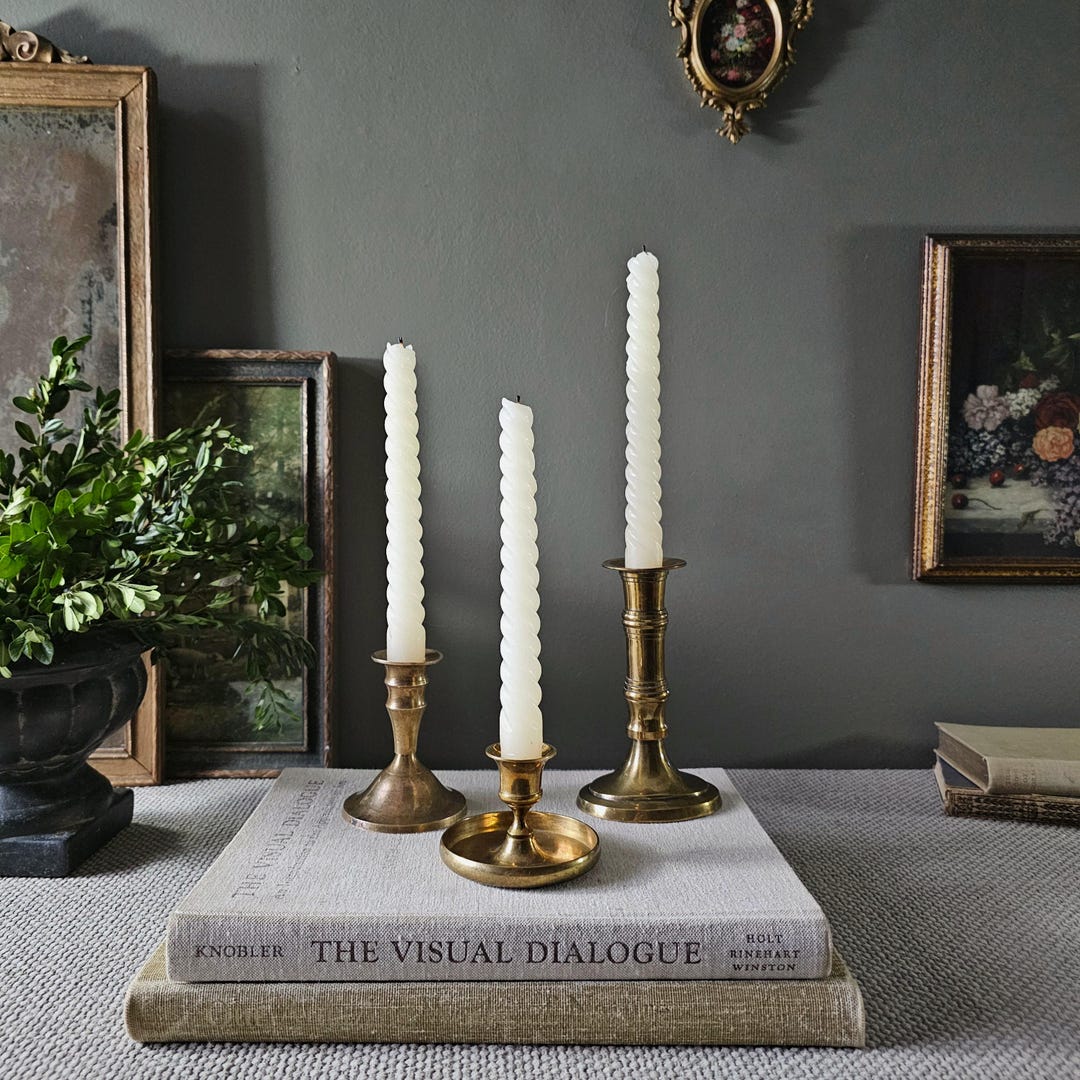 Vintage Brass Candlestick Collection Mismatched Trio Aged Gold - Etsy