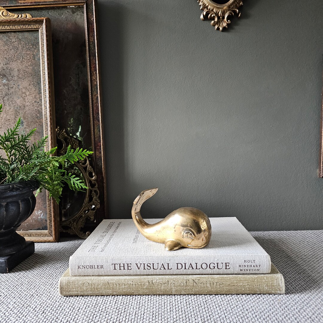 Vintage Brass Whale Statue Paperweight Marine Aquatic Mammal Mid ...
