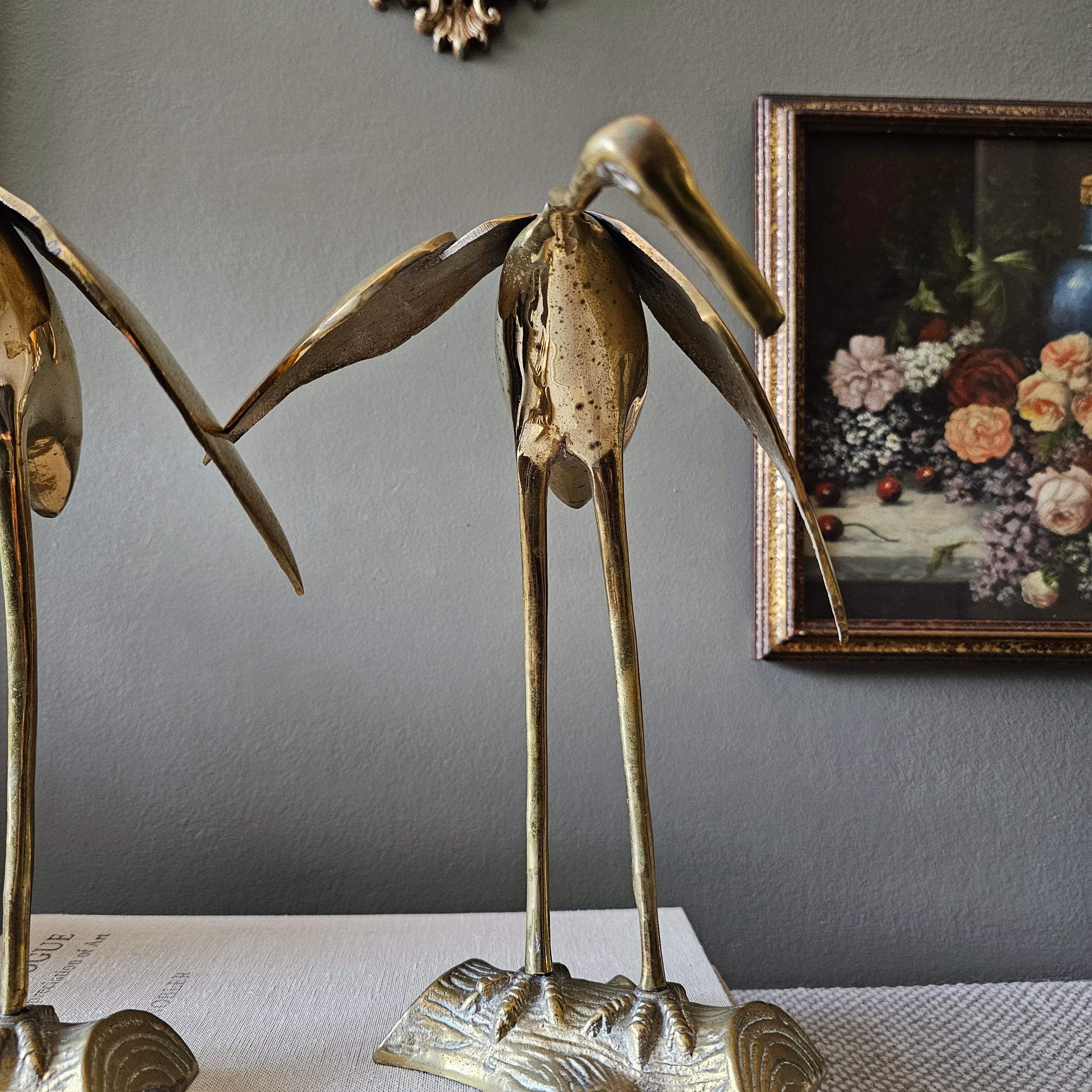 Vintage Bowing Brass Crane Heron Bird Statue - Etsy