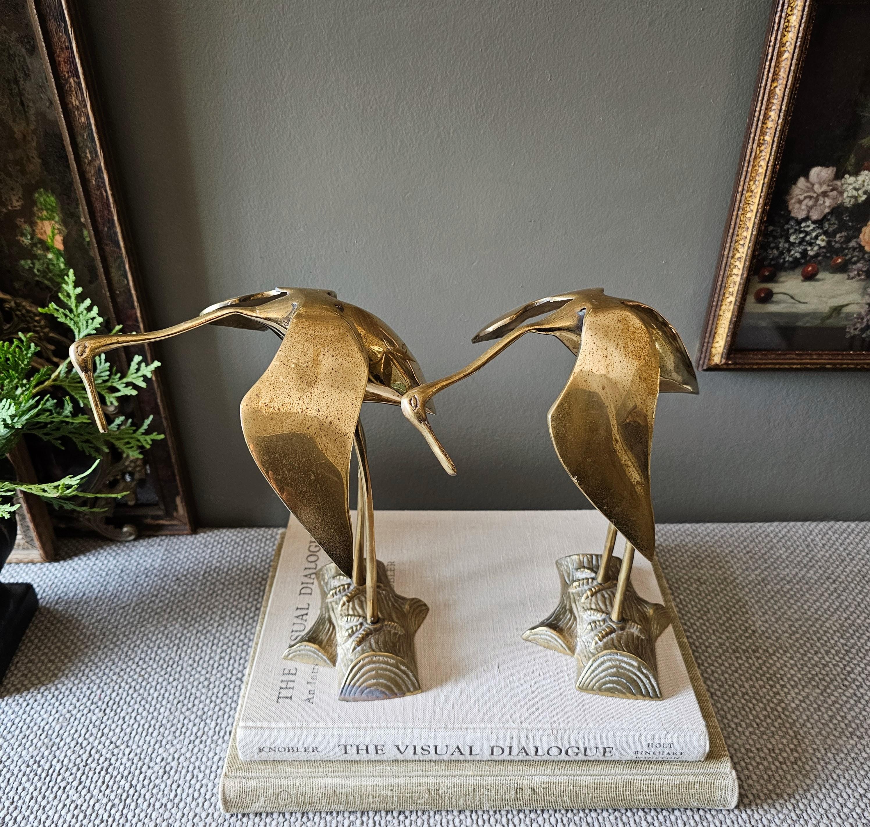 Vintage Bowing Brass Crane Heron Bird Statue - Etsy