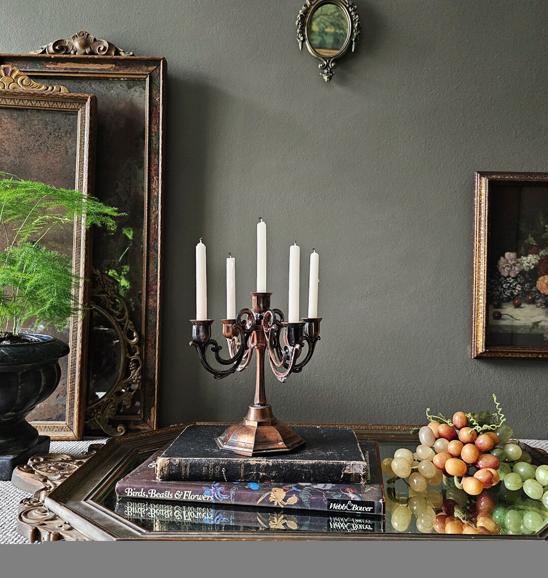 Vintage Copper Metal 4 Arm 5 Candle Holder Small Mini Candelabra Mid ...