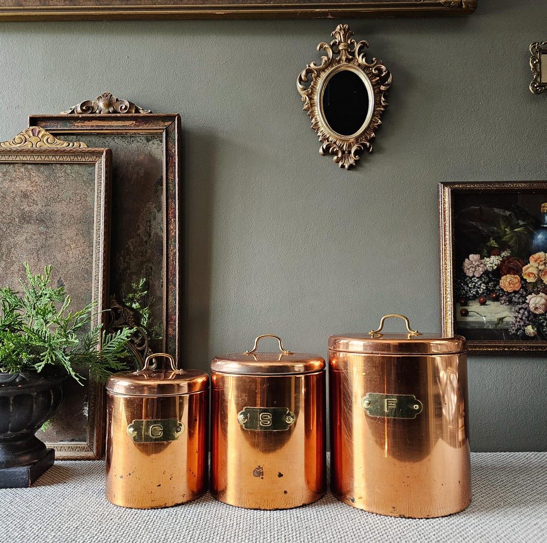 Vintage Copper Kitchen Canisters Set of 3: Flour Sugar Coffee ...