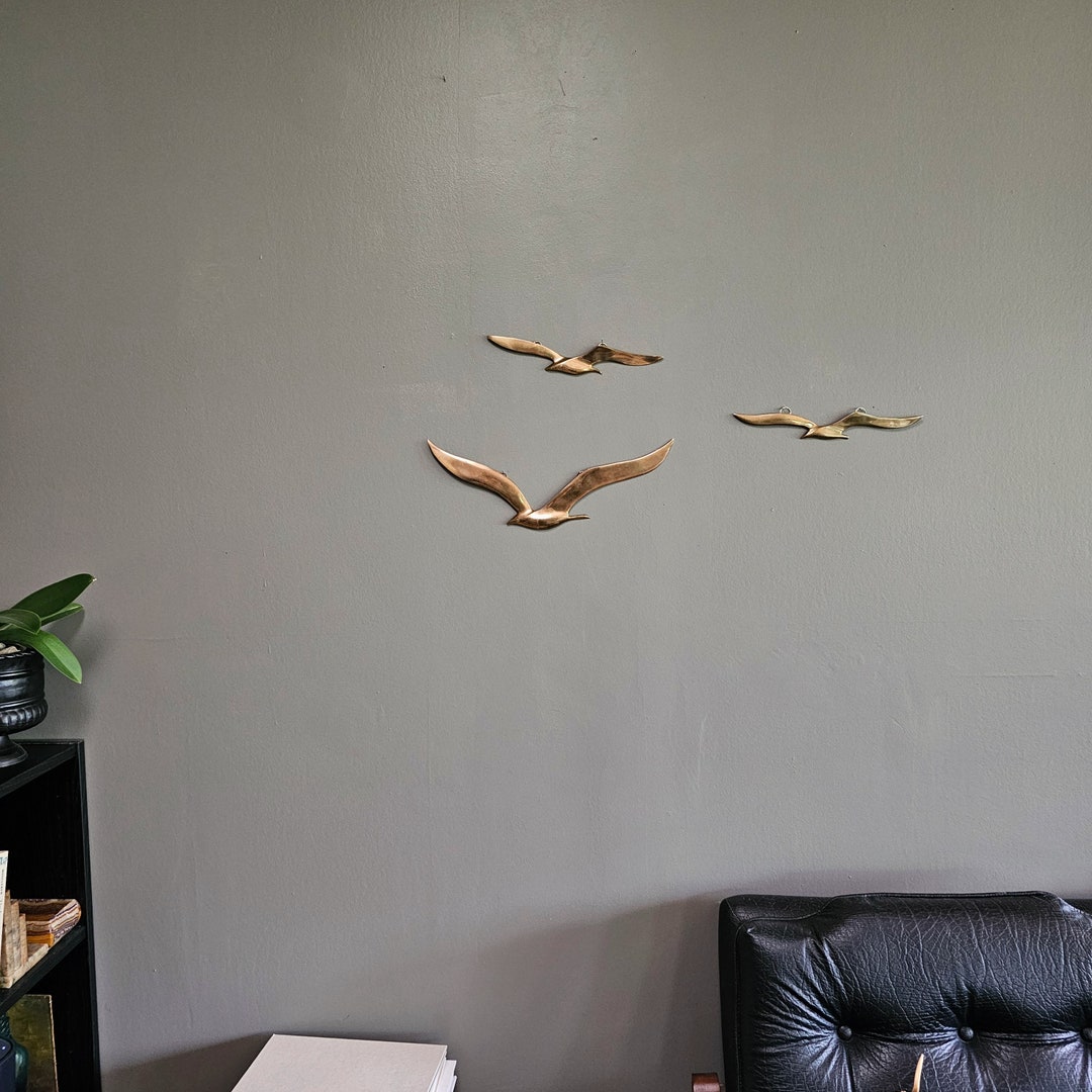 Vintage Mid Century Brass Seagulls Birds in Flight Wall Hanging Decor ...