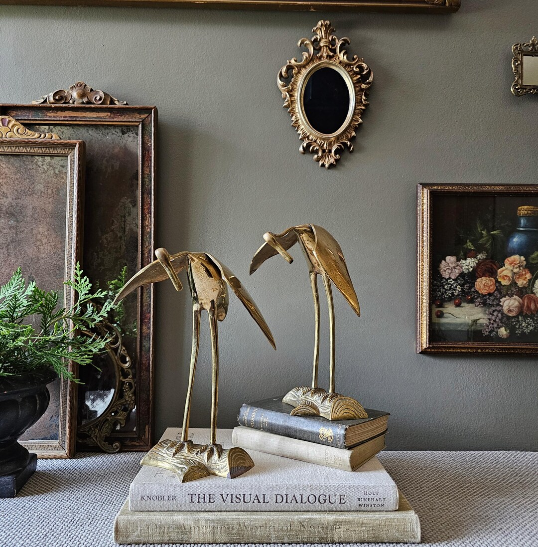 Vintage Bowing Brass Crane Heron Bird Statue - Etsy