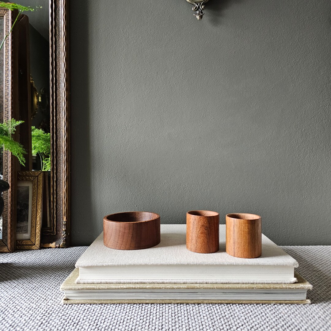 Vintage Mid Century Teak Wood Small Bowl Salt Spice Cellar and Egg Cups ...