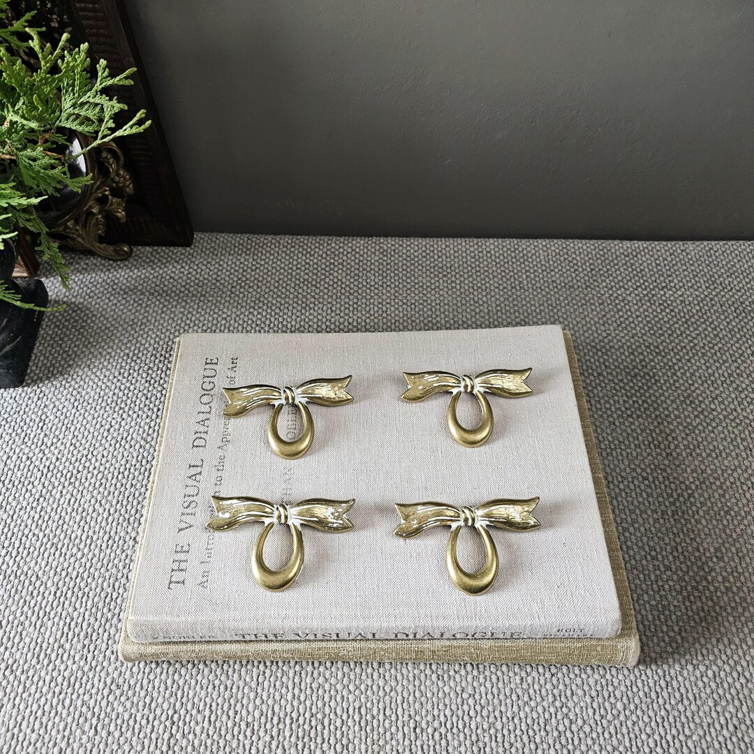 Vintage Brass Gold Bow Ribbon Dresser Drawer Pulls - Etsy