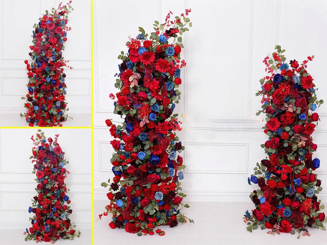 Royal Blue Red Rose Flower Row Wedding Horn Arch Floral Runner ...