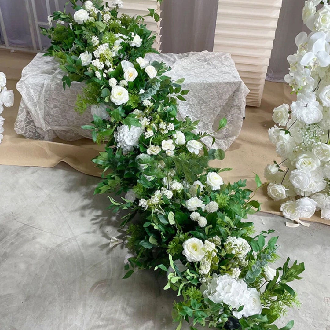 Full Greenery Flower Runner,wedding Flower Garland,white Rose Table ...