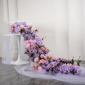 Purple Rose With Greenery Flower Runner Centerpiece,flower Garland ...