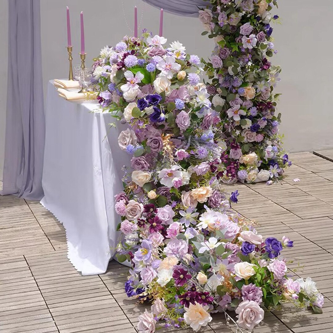 Purple Series With Greenery Flower Runner,wedding Aisle Runners,flower ...