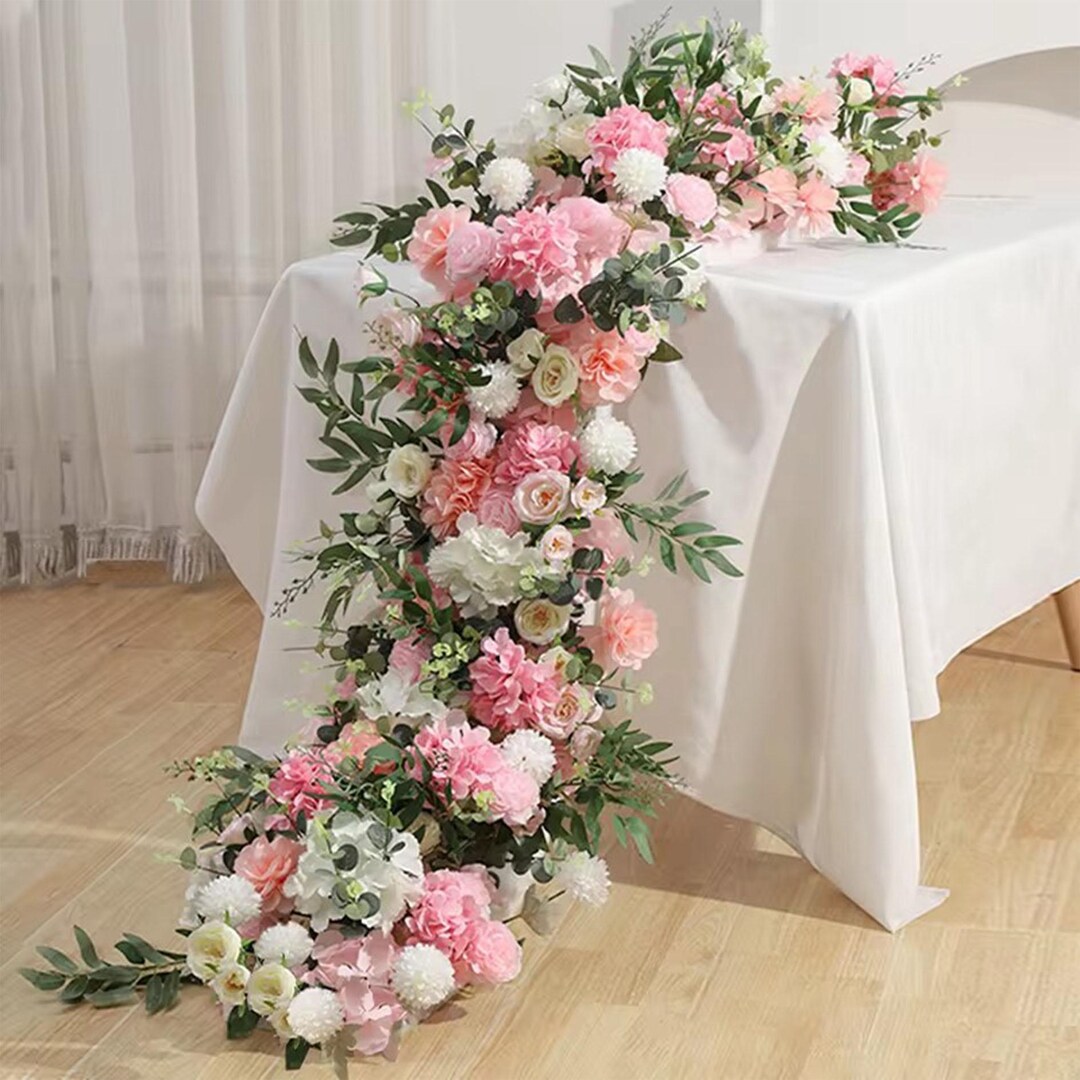 Full Eucalyptu Leaf Flower Runner,pink Flower Garland Arch Wedding ...