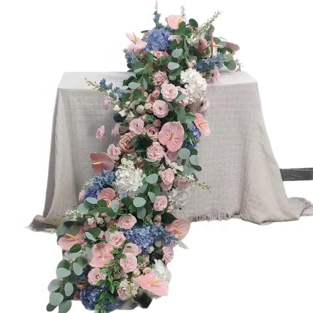 Blush Pink Greenery Hydrangea Flower Row Table Runner,flower Garland ...
