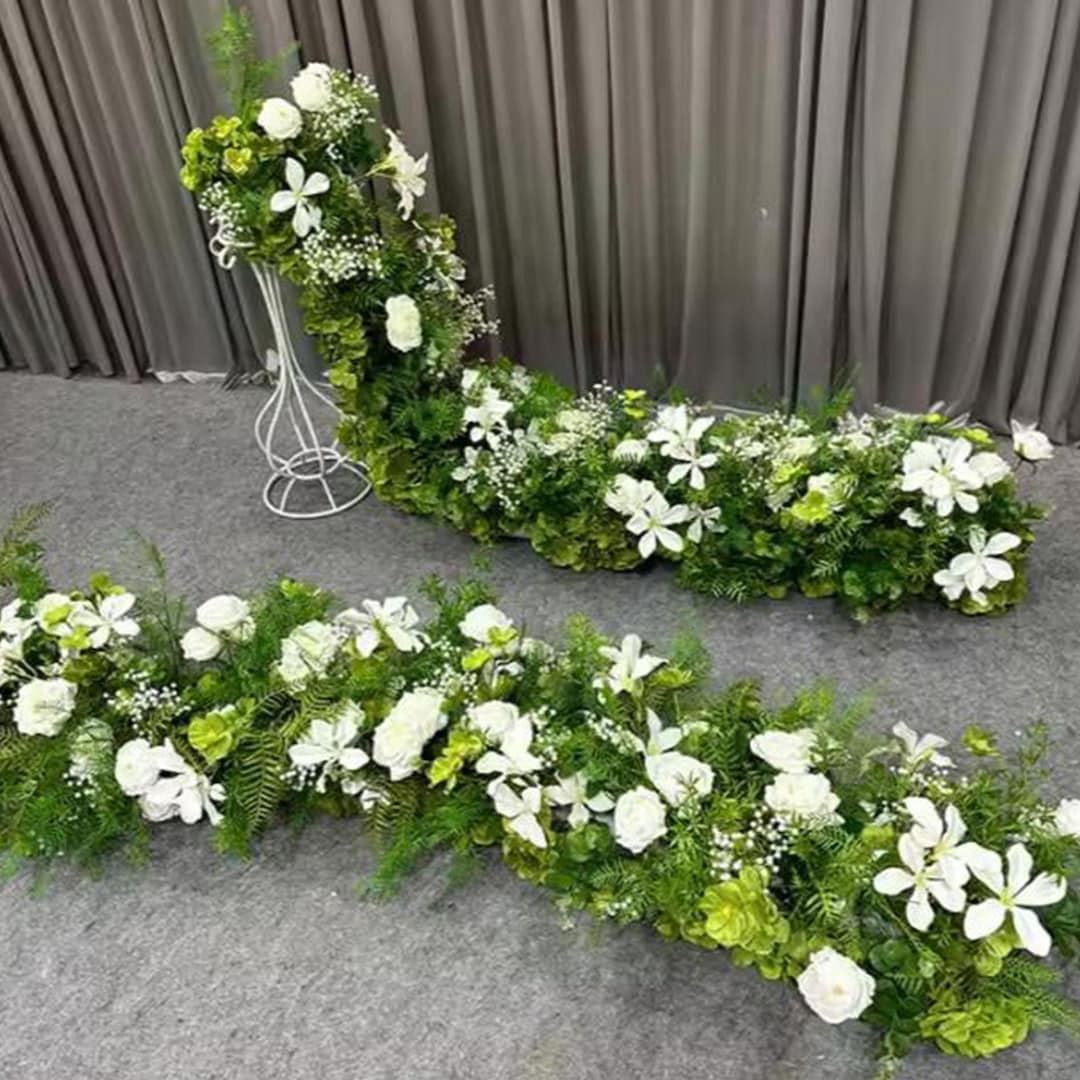 Greenery Flower Runner,white Rose Table Flower Row,wedding Flower ...