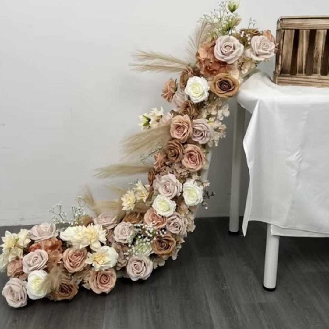 Brown Terracotta Rose Flower Runner,boho Pampas Flower Garland Arch ...