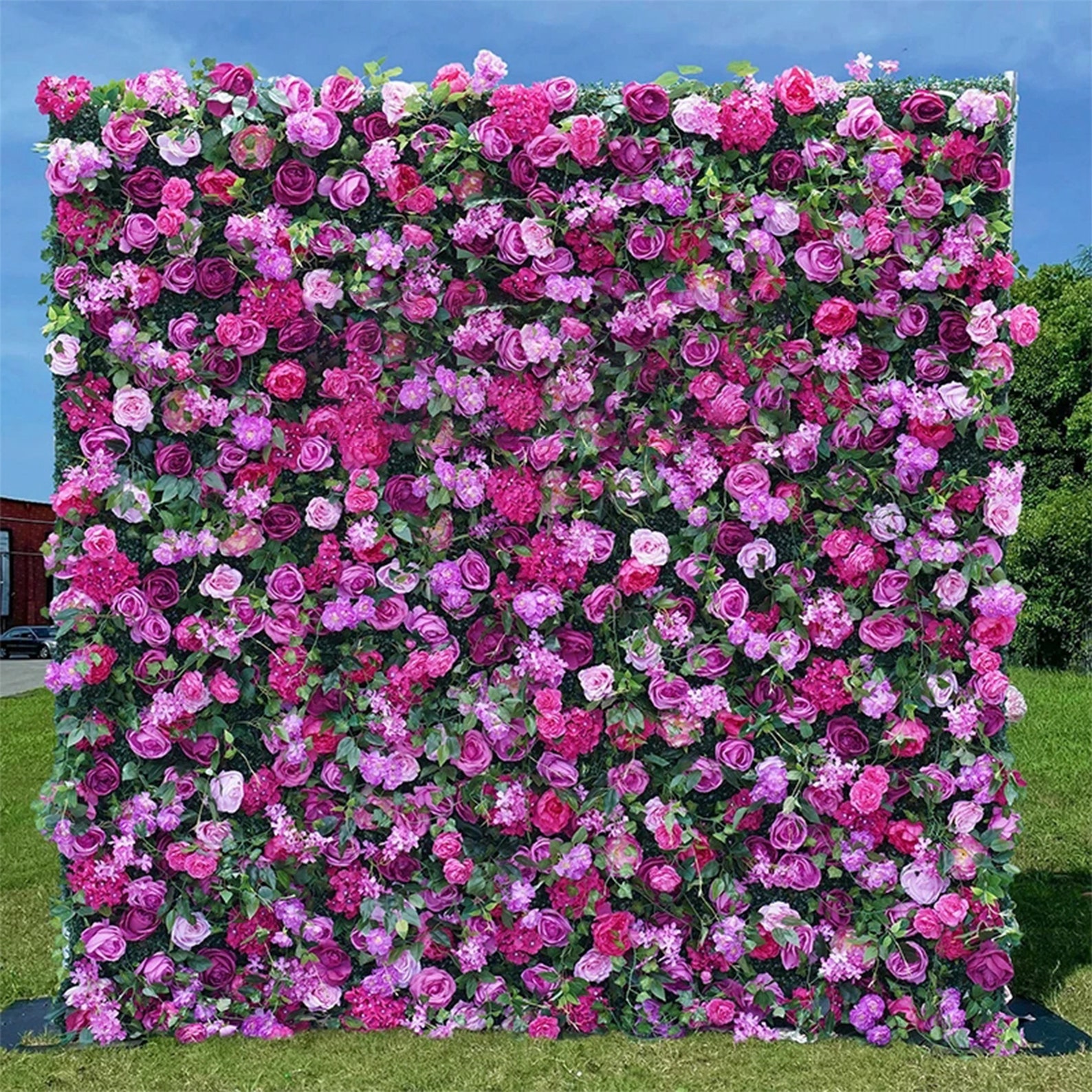 Ivory Purple Rose Green Leaf Artificial Floral Wall Wedding Arrangement ...