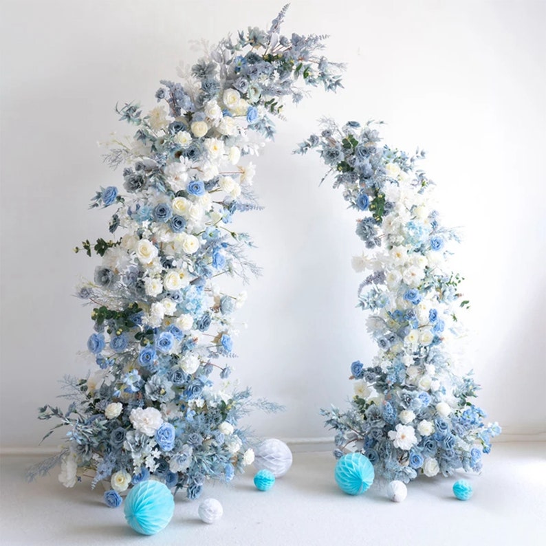 Luxury Blue White Wedding Flower Arrangement Horn Arch Decor Artificial ...