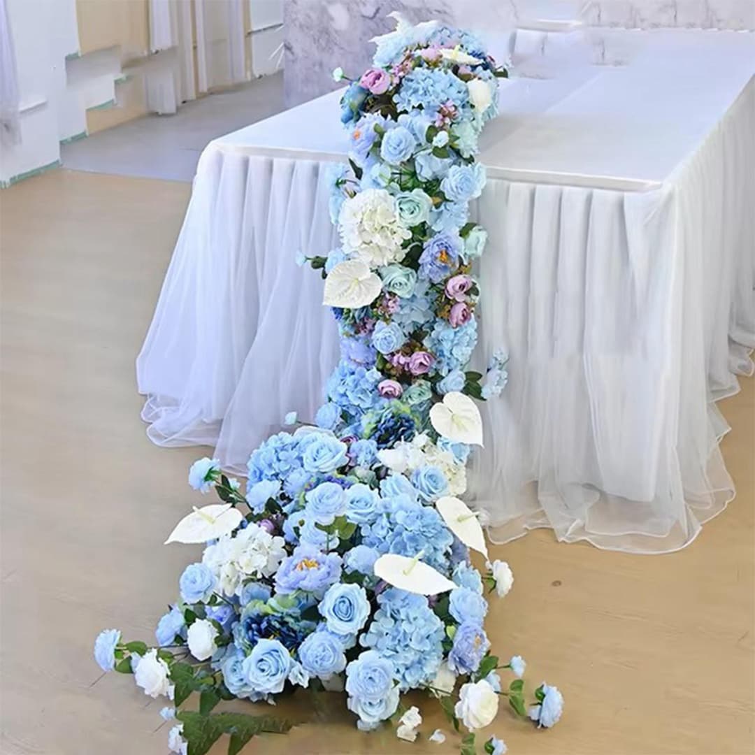 Light Blue Flower Aisle Runner,table Flower Runner,wedding Ceremony,5d ...