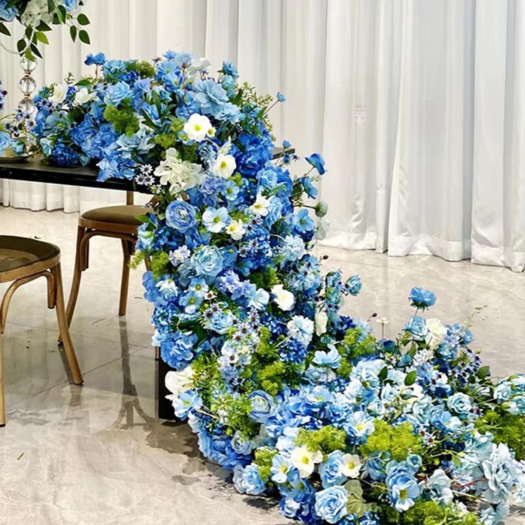 Royal Blue With Greenery Wedding Arch Flower Row,light Blue Flowers ...