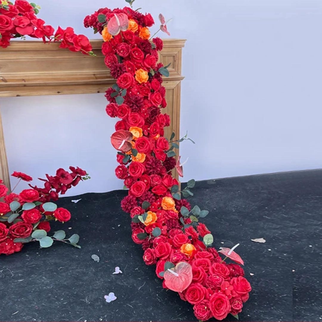 Red Rose Aisle Flower Runner,flower Runner,flower Garland Fancy Wedding ...