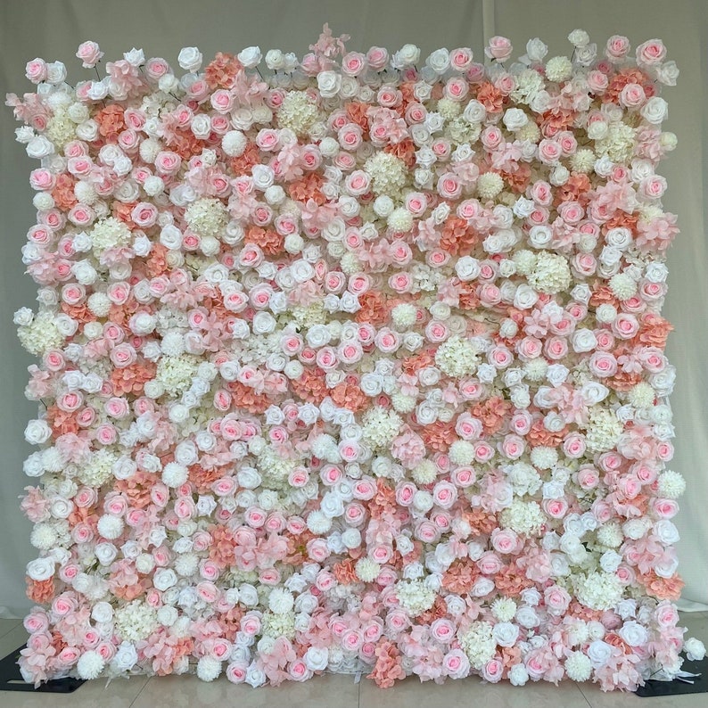 Buy Hot Pink Rose Greenery Artificial Flower Wall,roll up Cloth Fabric ...