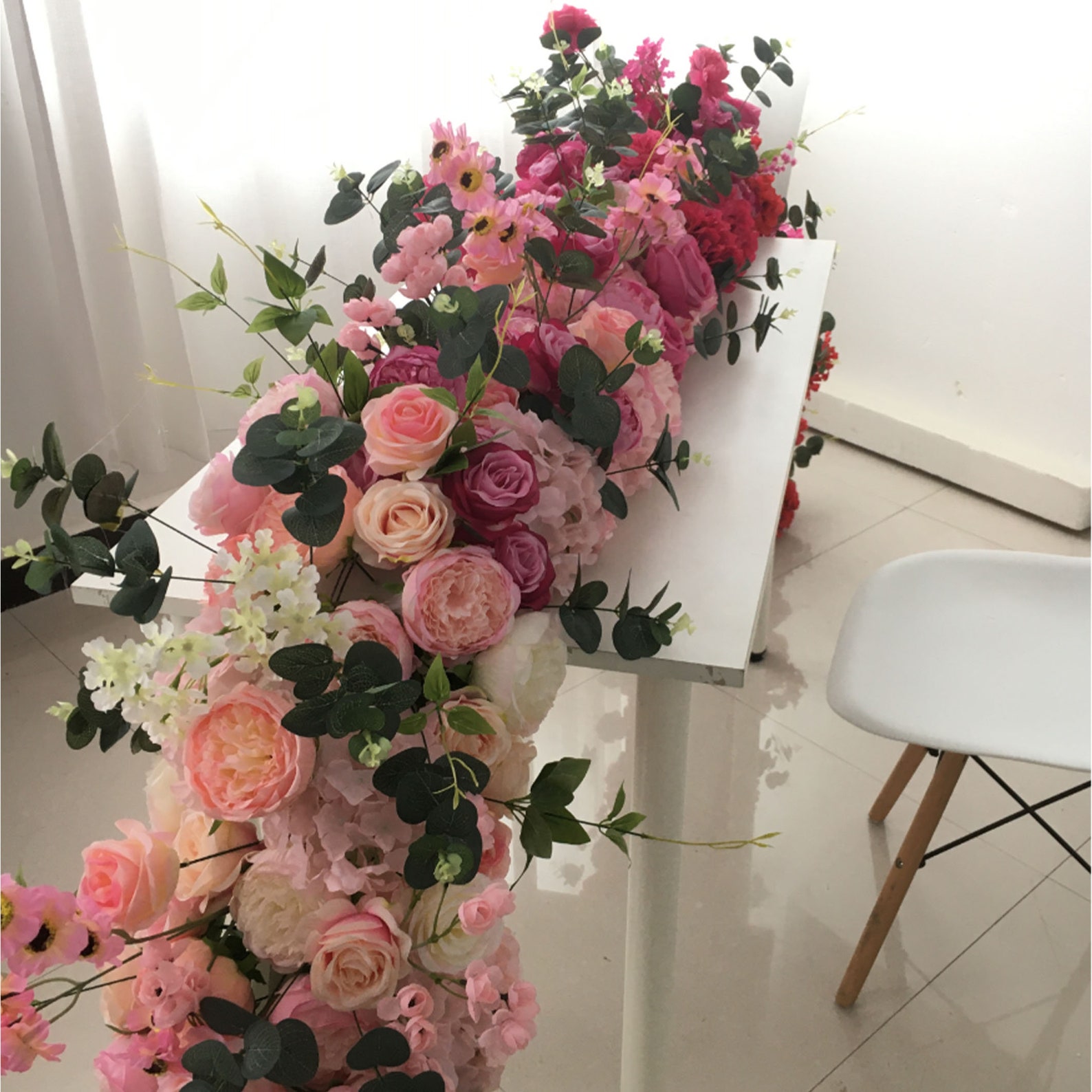 Gypsophila Garland,pink Peach Pink Rose Flower Runner,wedding Reception ...