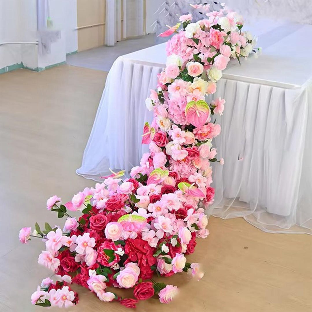 Pink Red Table Flower Runner,wedding Aisle Runners,flower Garland Arch ...