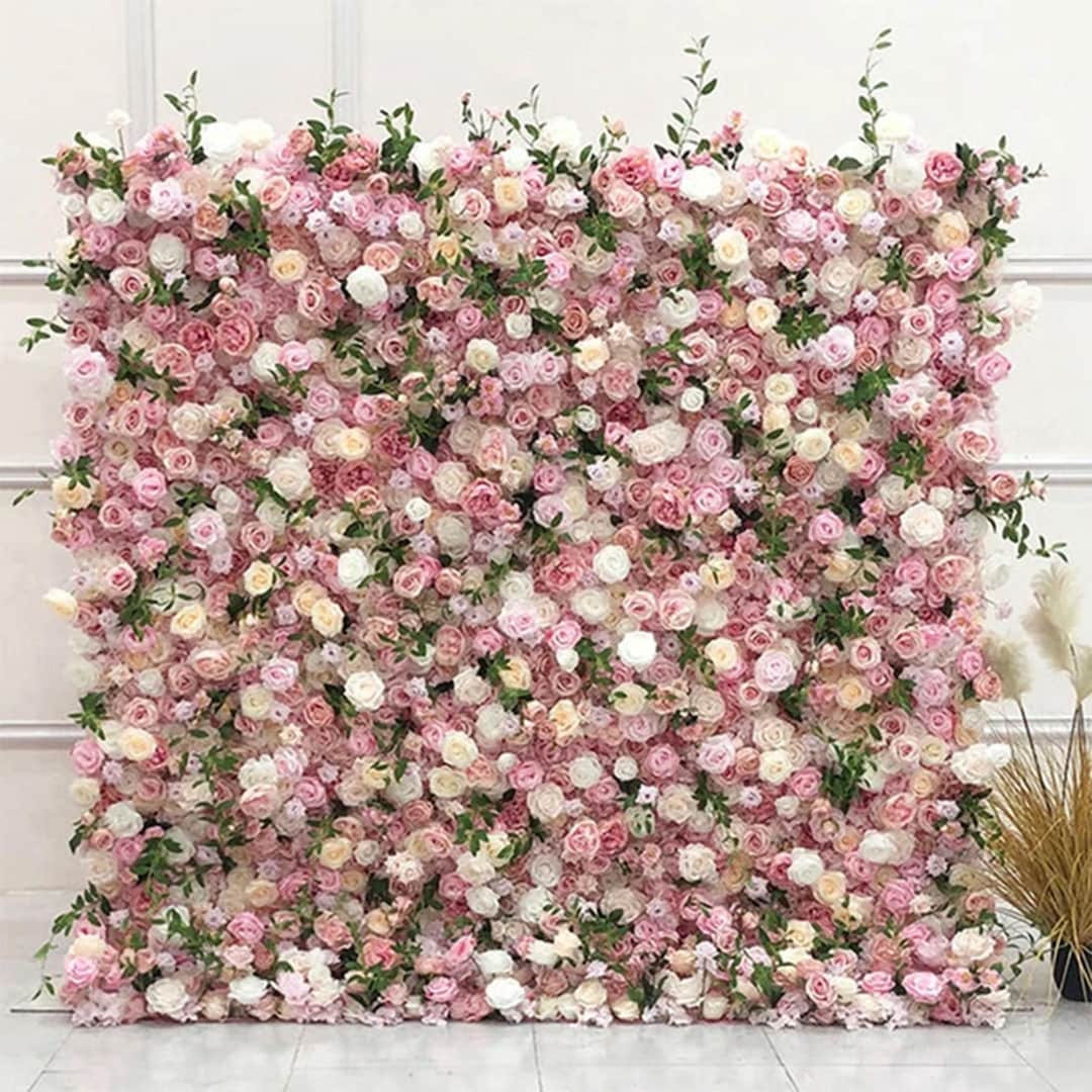 Pink White Rose Greenery Artificial Flower Wall,roll up Cloth Fabric ...