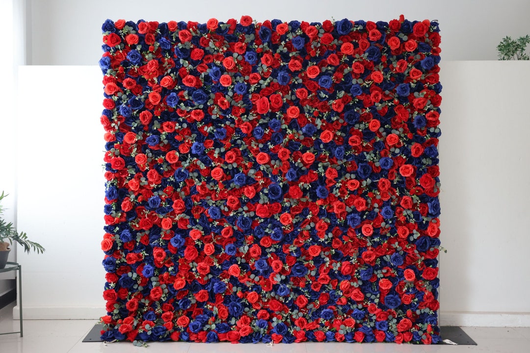 Deep Blue&red Flower Wall Photo Backdrop,royal Blue Floral Panel for ...