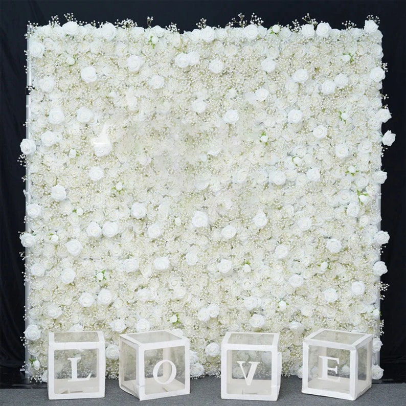 Buy Hot Pink Rose Greenery Artificial Flower Wall,roll up Cloth Fabric ...
